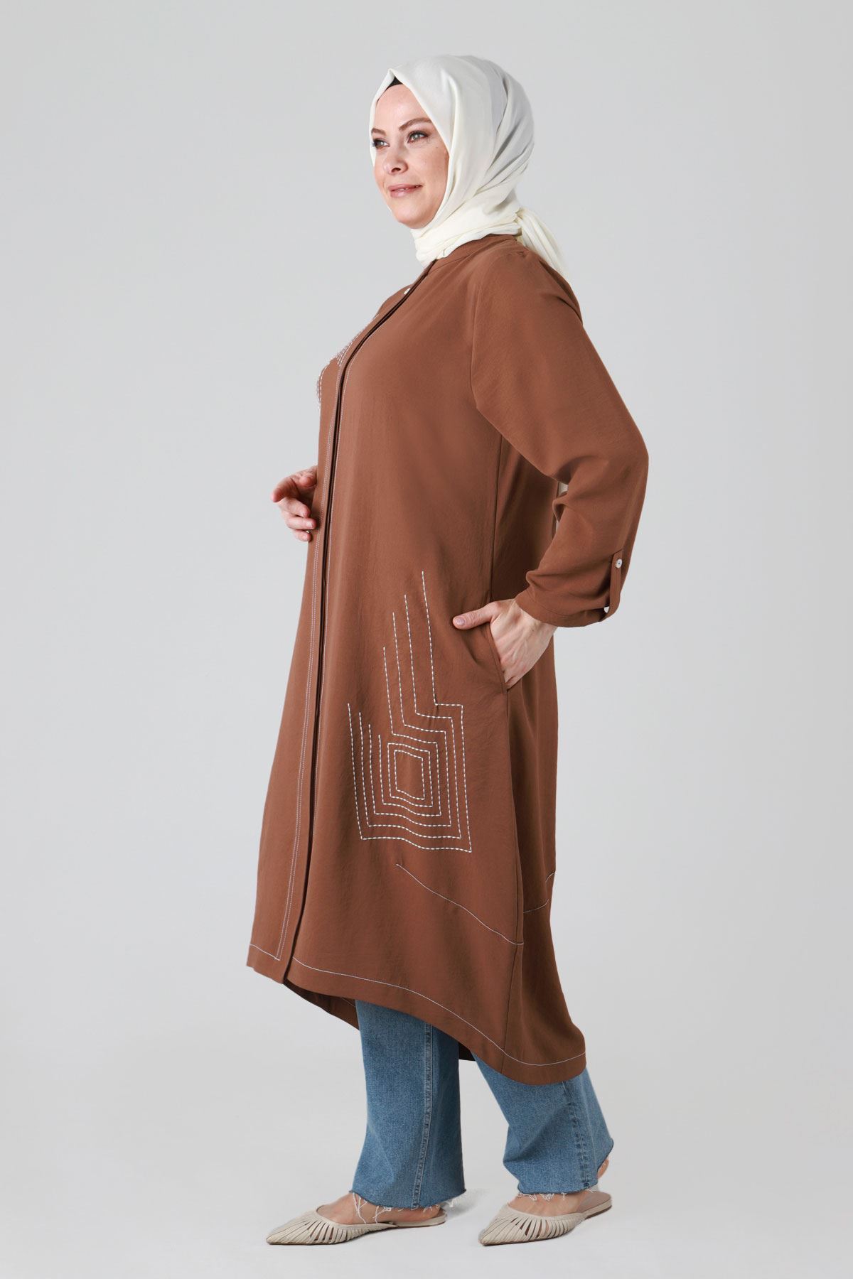 ESLİMAYMODA - 25047-E Büyük Beden Tesettür Kap Kahve